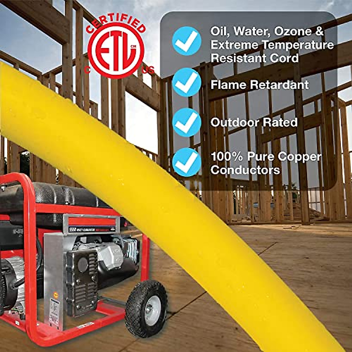 Clear Power 30 Amp 4 Prong 3 ft Extra Heavy Duty Generator Adapter with Y Splitter, 10/4 Stow, 30 Amp Twist-to-Lock Plug, Oil, Water & Weather Resistant, Flame Retardant, Yellow, DCOC-0139-DC