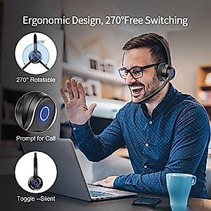 Bluetooth Headset with Microphone,Trucker Bluetooth Headset with Noise Cancelling,50Hrs Call Time,CVC8.0 Dual Mic, V5.1, Wireless Headset with Paddle Mute,On Ear Headphones for PC,Laptop,Cell Phones