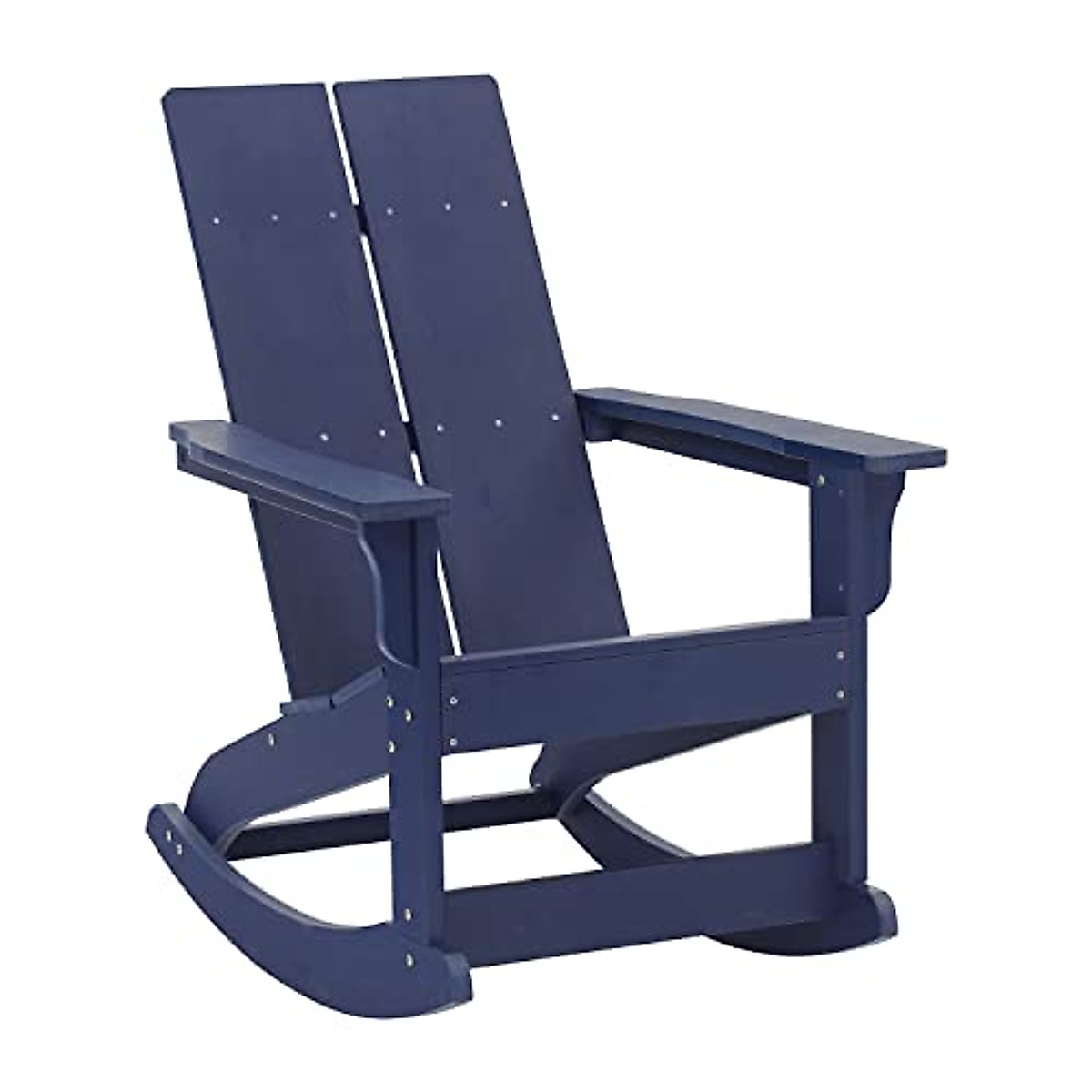 Flash Furniture Finn Modern Commercial Grade Poly Resin Wood Adirondack Rocking Chair - All Weather Navy Polystyrene - Dual Slat Back - Stainless Steel Hardware