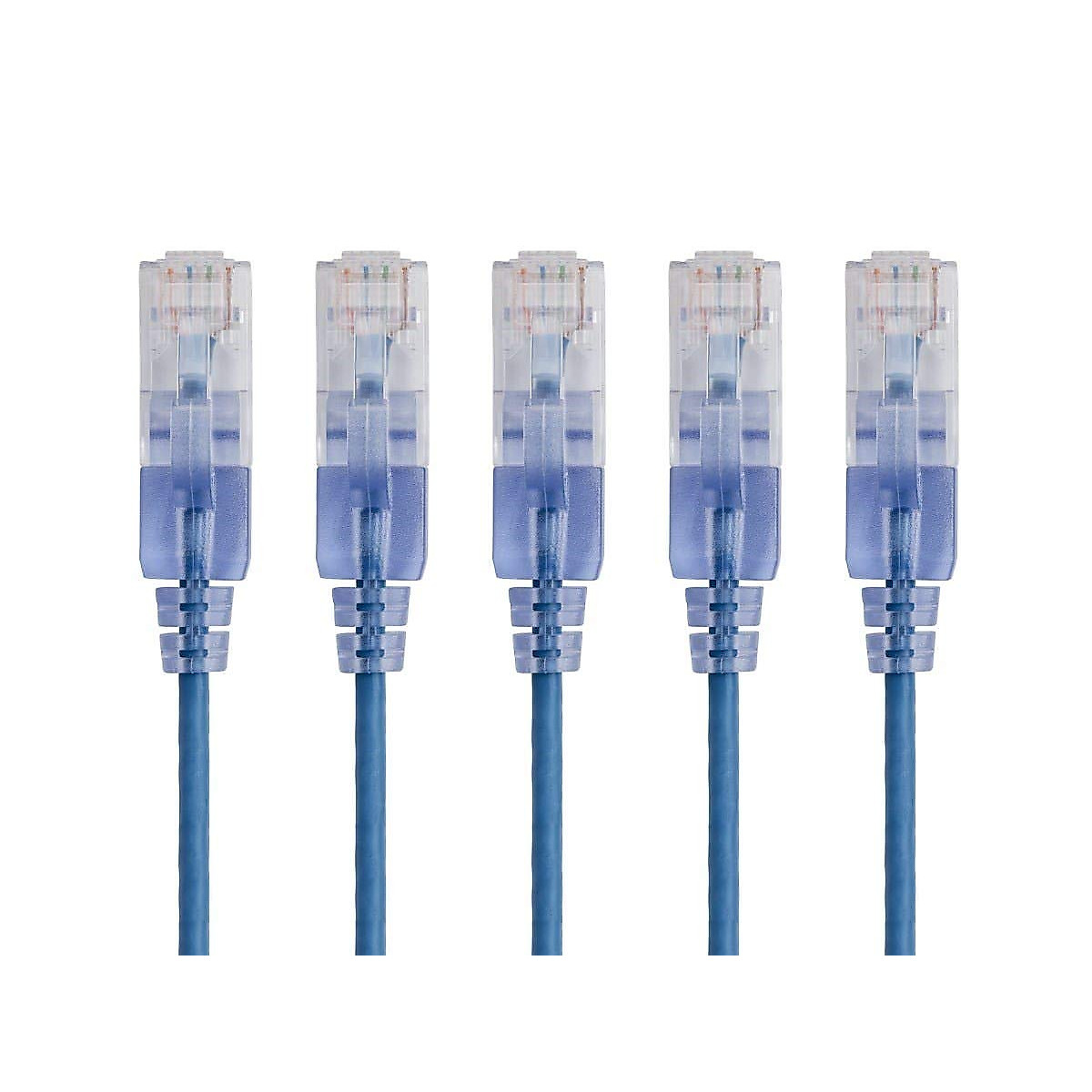 Monoprice - 129425 SlimRun Cat6A Ethernet Patch Cable - Snagless RJ45 UTP Pure Bare Copper Wire 10G 30AWG 2ft Blue 5-Pack