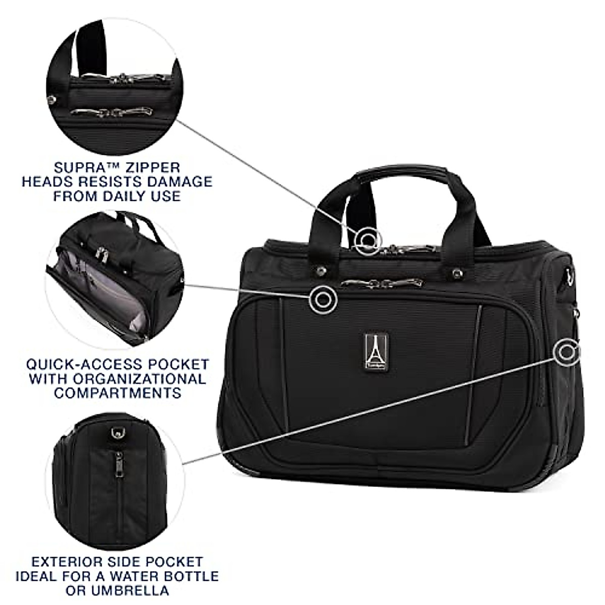 Travelpro Crew Versapack Underseat Carry-on Deluxe Travel Tote Bag, Men and Women, Jet Black, 17-Inch