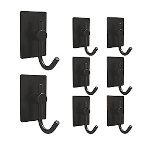 BATHHOLD Adhesive Hooks Wall Mount, Wall Hooks for Hanging Robe, Coat, Towel, Hat, Key on Bathroom,Kitchen,Washroom,Living Room - Matte Black - 8 Packs