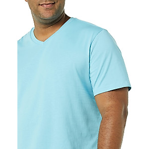 Amazon Essentials Men's Regular-Fit Short-Sleeve V-Neck T-Shirt (Available in Big & Tall), Pack of 2, Aqua Blue/Light Blue, Medium