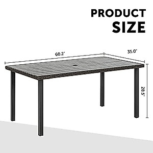 HAPPATIO Patio Dining Table for 6, Patio Furniture Size 60 x 35 x 28.5, with Umbrella Hole Dia 2"