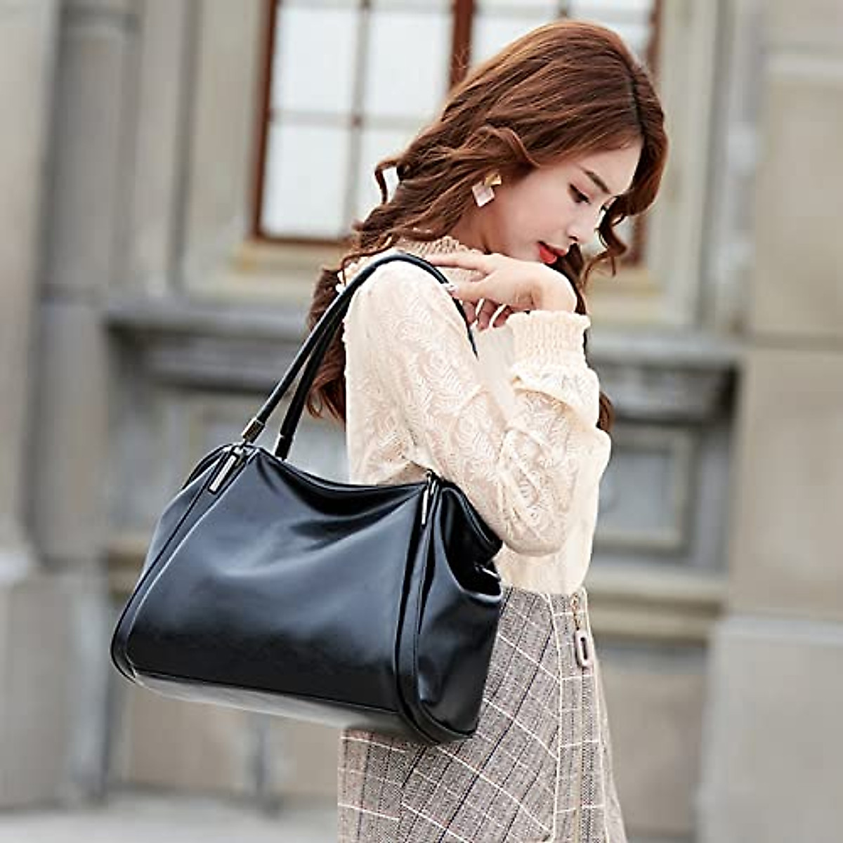PU Leather Purses and Handbags for Women, Tote Top Handle Bags, Hobo Purse Designer Satchel Crossbody Shoulder Bag (Black)