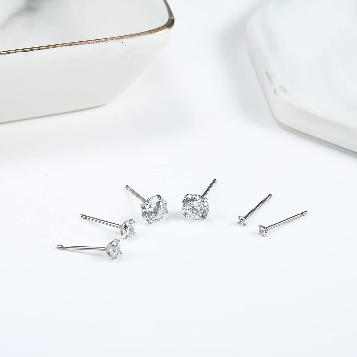 LOSTERLO 1 pair/3 pairs Clear Cubic Zirconia Jewelry Set Pure Titanium Earrings For Sensitive Ears 2mm 4mm 6mm CZ Stud Earring for Women (2mm+4mm+6mm)