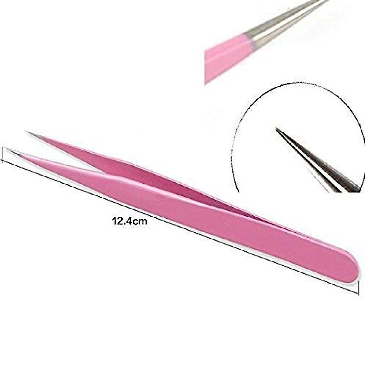 Onwon 2 Pcs Pink Stainless Steel Tweezers for Eyelash Extensions, Straight and Curved Tip Tweezers Nippers, False Lash Application Tools