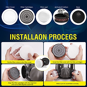 Full Face Respirator Mask - Reusable Large Face Gas Mask Professional Breathing Protection Against Dust/Organic Vapor/Formaldehyde/Chemical Perfect for Airbrush, Car Spraying, Sanding, Paint Work