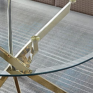 36" Round Dining Table for 4, Glass Kitchen & Dining Room Tables, Modern Circle Dining Room Table with 0.39" Tempered Glass Tabletop and Gold Finish Stainless Steel Legs for Dinner Small Spaces