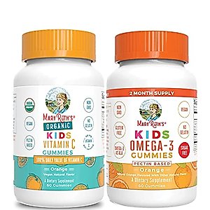 USDA Organic Vitamin C Gummies for Kids & Vegan Omega 3 Gummies for Kids Bundle by MaryRuth's | Immune Function & Overall Health | Omega 3 with Vitamin C, Vitamin E, Flaxseed Oil | Brain Health