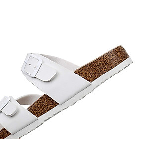 Women's Cork Footbed Sandals Cow Suede Slide Sandals for Women Toe Loop with Adjustable Strap Buckle Open Toe Beach Sandals