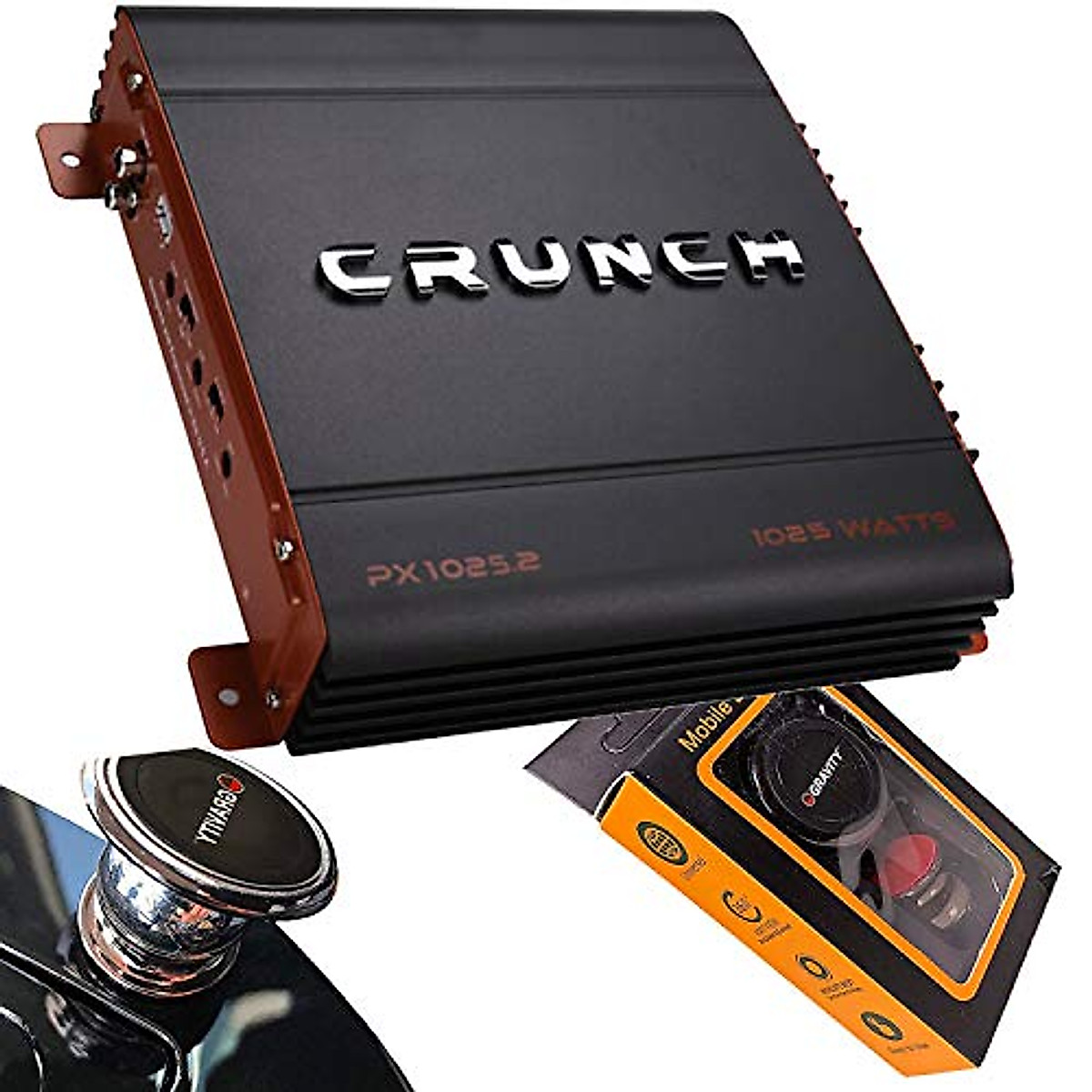 Crunch PX-1025.2 1000 Watts Power X Two Channel Car Audio Amplifier with Gravity Magnet Phone Holder Bundle