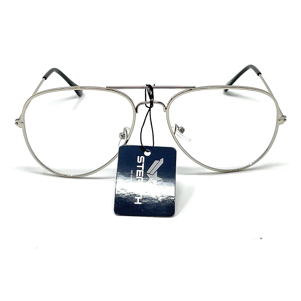 SHAMZBEST Clear Lens Aviator Eyeglasses Classic Retro Metal Frame (A#1 Silver, Large, Clear) (Silver)