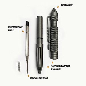 Uzi Tactical Pen UZI-TACPEN2-GM Aircraft Aluminum Tactical Pen Multi-Tool Survival Tool, Glassbreaker, Real Ballpoint Pen Miltary & Police EDC - Gun Metal