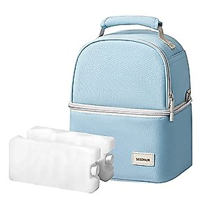 SEEDNUR Breastmilk Cooler Bag With Ice Pack Insulated Bottle Bag Diaper Bag Tote Breast Pump Bag Backpack Portable Thermal Insulated Lunch Box for Women Men Large Capacity Handbag（Klein Blue）