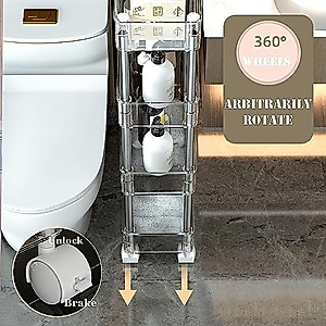DARZYS Rolling Cart Storage cart 4-Tier Slim Corner Shelves Clear Acrylic Storage Rolling Cart with Wheels Multipurpose Shelf Display Rack 14.6" Lx5.1 Wx34.8 H