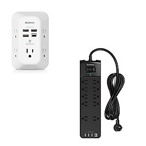 USB Wall Charger Surge Protector 5 Outlet Extender with 4 USB Charging Ports (1 USB C Outlet) & Power Strip Surge Protector with 10 Outlets and 4 USB Ports