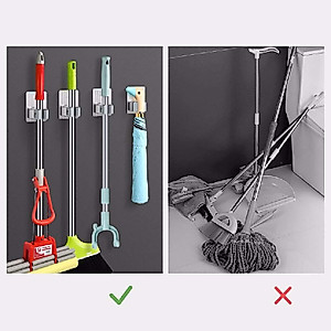 Mop Holder, Broom Holder Wall Mount-2 pack,304 Stainless Steel Self-adhesive Hanger Tool Manager Wall Storage Mounted in Garage,Kitchen,Tool room and Bathroom