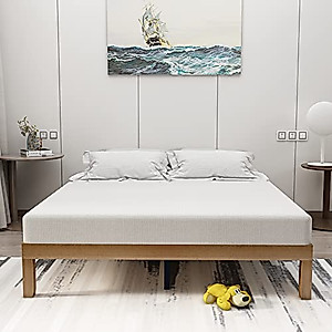 JULYFOX Rubber Wood Bed Frame Queen Size, 12 inch Solid Wood Platform Bed Queen Size 650 lbs Heavy Duty No Headboard No Box Spring Needed,(Natural,Queen Size)