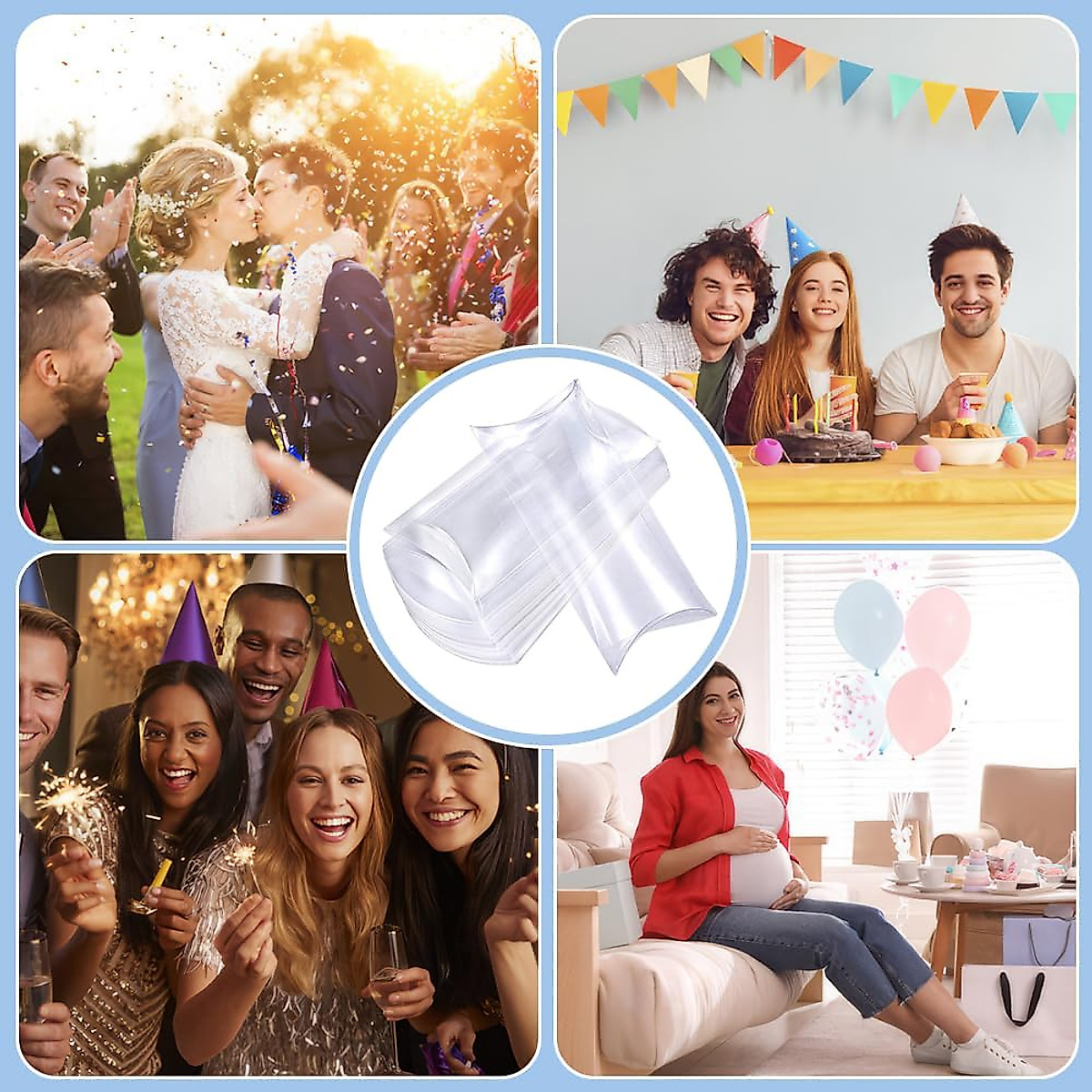 BENECREAT 30 Packs Clear Plastic Pillow Favor Box Candy Treat Gift Box for Wedding Party Packing Box, Over Size - 5.5x2.5x1