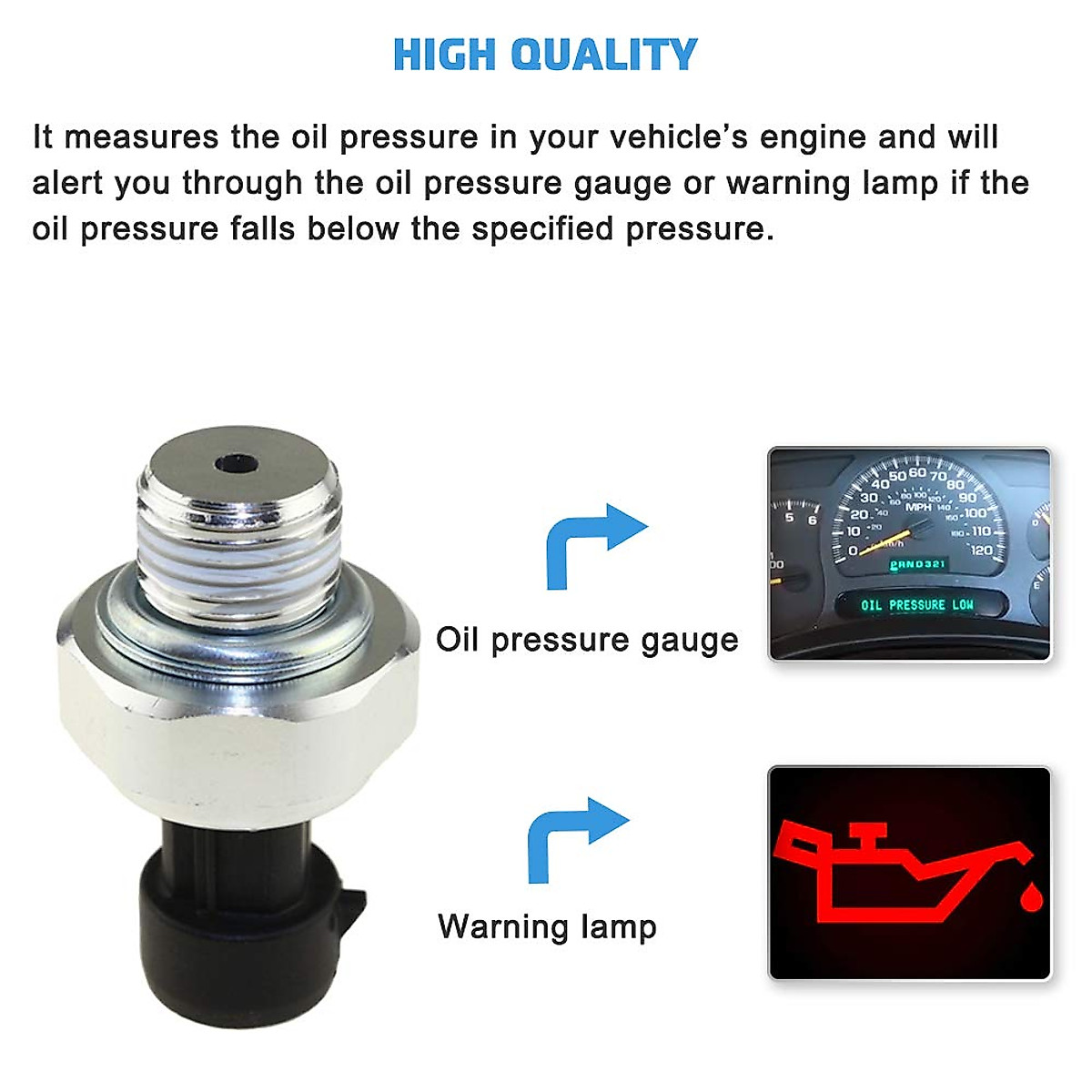 Engine Oil Pressure Sensor Switch Replaces D1846A Compatible with Chevy Silverado Suburban Tahoe GMC Yukon Impala Pontiac G8 12677836,12616646, 12677836,12573107, 12562230,12614969, 12569323