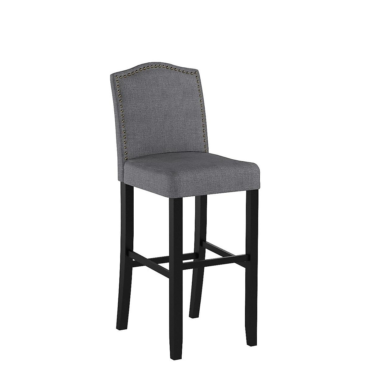 LSSBOUGHT Bar Stools Set of 2, 29 Inch Upholstered Fabric Barstool with Back Solid Wood Legs Nail Head, Bar Chairs for Home Kitchen Island Dinning Room, Grey