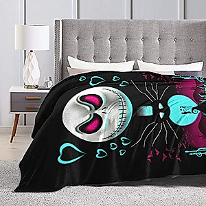 3D Printed Christmas Blanket Jack & Sally Adult Blanket Novelty Soft Flannel Blanket for Couch Bed Living Room Sofa 2-50"x40"