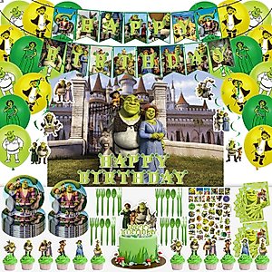 161PCS Birthday Party Supplies - Movie Theme Cupcake Toppers Party Decorations for Kids Fans - Serves 12 Guests with Banner, Tablecloths, Background Cloths, Balloons, Hanging Swirl, Plates, Napkins