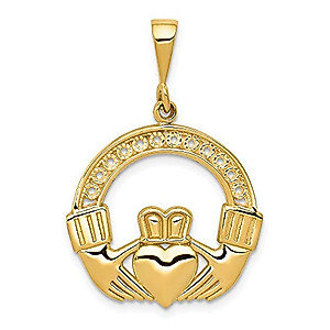 IceCarats 14K Yellow Gold Heart Love Irish Claddagh Necklace Celtic Charm Pendant Jewelry Only