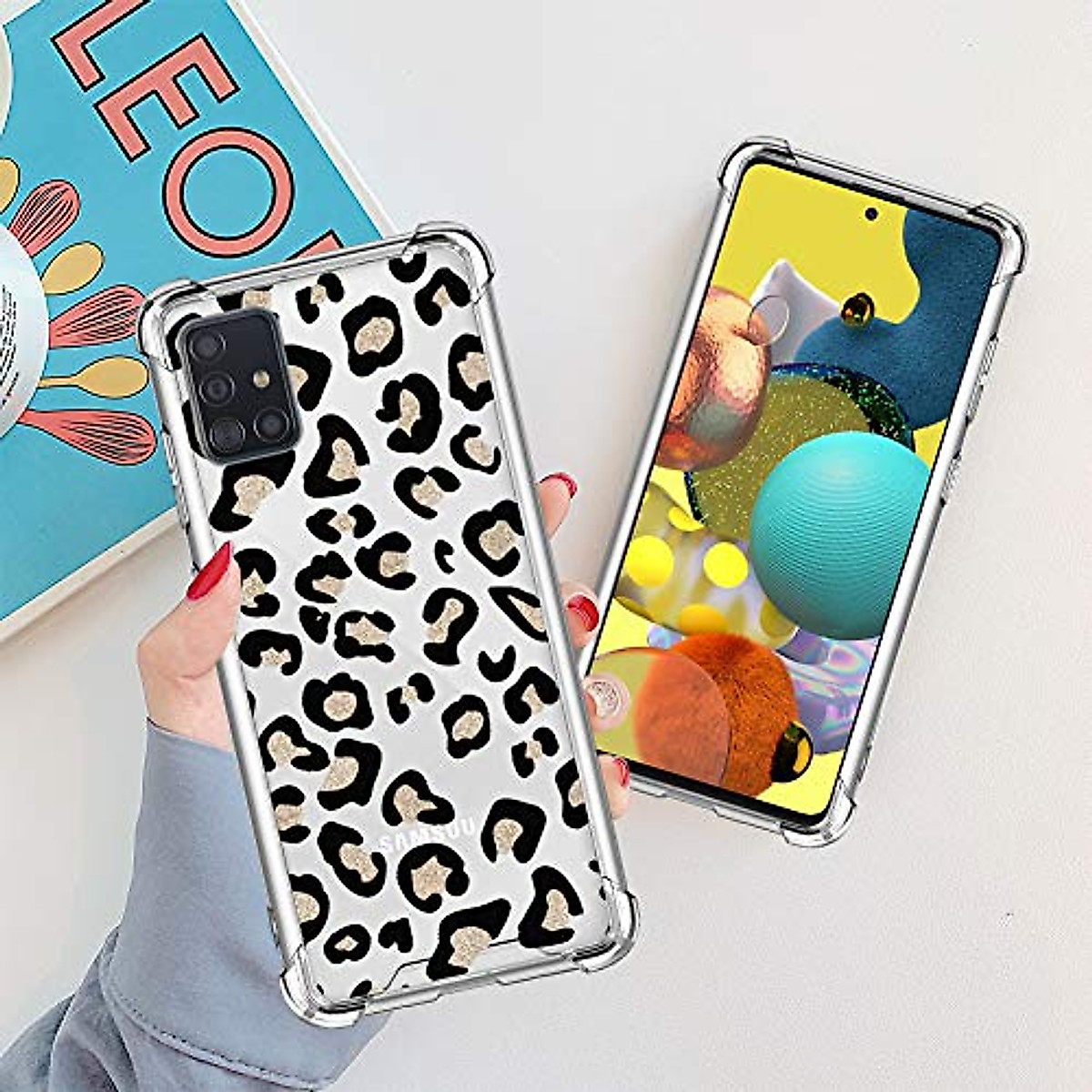 KANGHAR for Samsung Galaxy A51 5G Black Leopard Cute Pattern Shockproof Clear Four Corners Cushion Durable Hard PC + Soft TPU Bumper Anti-Scratch Full Body Protection Crystal Cover-6.5inch