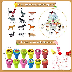 Farm Animals Party Favors Supplies 108 Pcs Birthday Party Decorations Goodie Boxes Bubble Wands Stampers Rubber Pigs Figures Keychains Pull Back Cars Slap Bracelets Stickers Toys For Kids Boys Girls