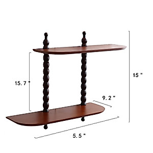 FRIADE 2-Tier Wall Mounted Floating Shelf with Two Roman Column,Decorative Display Shelf for Entrance,Bathroom, Bedroom, Living Room, Kitchen,Office (Brown)