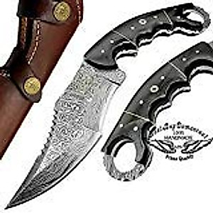 Buffalo Horn 9.5'' Fixed Blade Custom Handmade Knife Damascus Steel Hunting Knife karambit Hunting Damascus Steel Knives Prime Quality Fixed Blade Hunting Knife