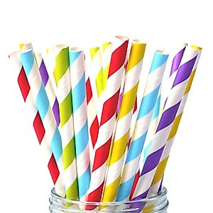 Disposable Straws Eco Friendly Drinking Accessories Natural Paper Material Colorful Stripe Pattern Party Supply(multicolor)