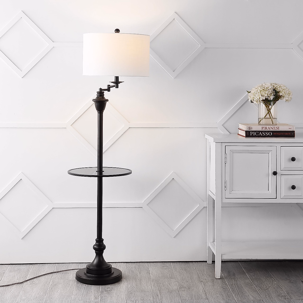 JONATHAN Y JYL3055A Cora 60" Metal/Glass LED Side Table and Floor Lamp Contemporary,Transitional for Bedrooms, Living Room, Office, Reading, Brass