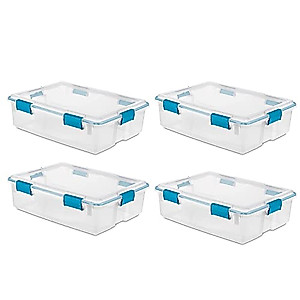 Sterilite Multipurpose 37 Quart Clear Plastic Under-Bed Storage Tote Bins with Secure Gasket Latching Lids for Home Organization, (4 Pack)