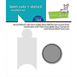 Lawn Fawn Little Snow Globe Bear, Add-On Dies & Template Stamp & Die Set Bundle with My Craft Bench Secure Storage Pocket & 80 LB Cardstock -Bundle of 6 Items