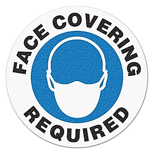 INCOM Manufacturing: Indoor Vinyl Workplace Social Distancing Anti-Slip Floor Marking Sign, 17 inch Dia., Blue/White/Black, FACE Covering Required