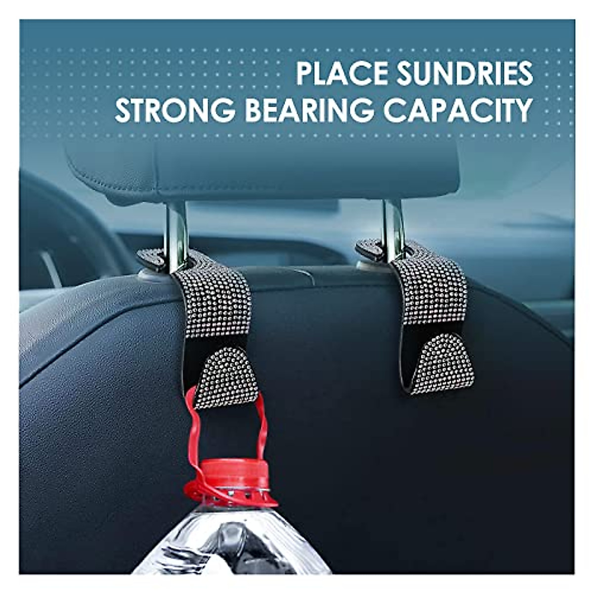 cueclue 2 PCS Car Seat Headrest Hook, Bling Rhinestone Car Storage Headrest Hanger Holder Hooks Organizer, Auto Back Seat Hangers Rear, Headrest Hooks for Purse Groceries Bag Handbag (White)