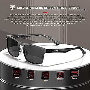 ATTCL Men's Fibra de carbon Sunglasses for men polarized UV protection 8999 Black+grey