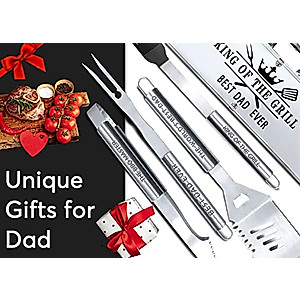 Birthday Gifts for Dad, Cool Bbq Grill Gift for Men Christmas Retirement Congratulations Get Well Soon, Unique Dad Gift from Daughter Son Kids, Gift for Men Stainless Steel Metal Tool Heavy Duty Set 4