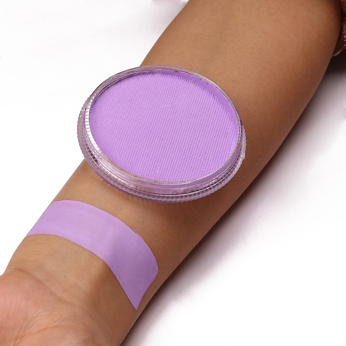MEICOLY Neon Purple Face Paint,Water Activated Face Paint,Glow in The Dark Full Body Paint,Washable Non-toxic Fluorescent Single Color Body Paint,1.05oz,Neon Pastel Purple/UV Light Purple