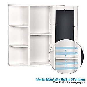 OKIDA Bathroom Wall Mounted Cabinet, Toilet Bathroom Spacesaver, Multipurpose Kitchen Medicine Storage Organizer with Single Mirror Door and Adjustable Shelf (White)