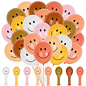 Whaline 80Pcs Happy Smile Balloons 12'' Boho Color Smile Face Latex Balloons Colorful Party Balloons for Baby Bridal Shower Wedding Bachelorette Party Supplies, 8 Colors