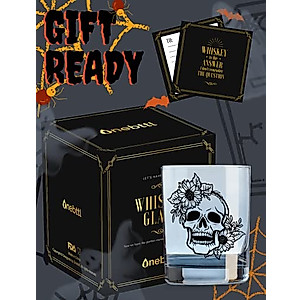 Halloween Gifts for Women Men Adults Hostess Whiskey Glass, Skull Gift Glass for Halloween Lovers or Party's Owners, Halloween Party Supplies - Skull