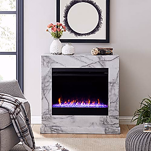 SEI Furniture Dendale Faux Marble Color Changing Electric Fireplace, White-Gray Veining