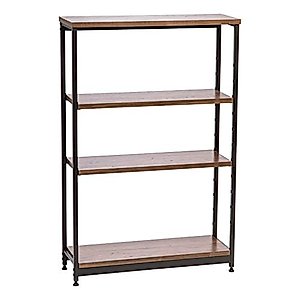 IRIS USA 31.5" 4-Tier Wide Wood and Metal Shelf, Sturdy Home Décor Storage Rack with Height Adjustable Shelves and Feet, Dark Brown/Black