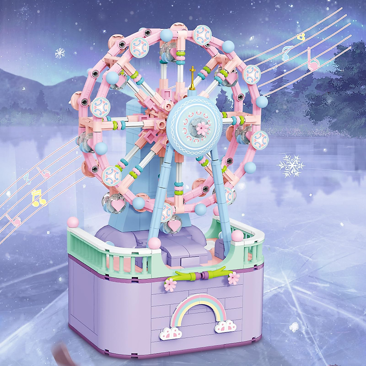 R HOME STORE Music Box Building Toys, Rotating Ferris Wheel DIY Building Block for Girls and Boys 6-12 Years Old, 710 pcs, Christmas and Valentine Gifts for Adults and Aged 8 9 10 11 12 Kids