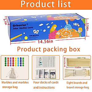 Grhonior Marbles and Jokers Board Game Pegs and Jokers Real Solid Wood (Pine) Game Board Wooden for 2-8 Players 8 Game Boards 8 Colors 40 Marbles 4 Boxes Card