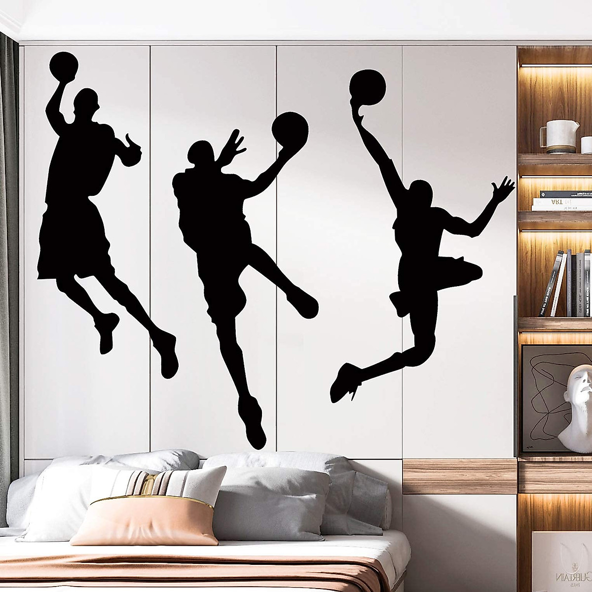Amaonm 31.5" x 53.1" Removable DIY Vinyl Three Basketball Players Slam Dunk Silhouette Wall Decals Spoting Basketball Duck Layup Sporter Wall Sticker for Kids Room Boys Bedroom Classroom